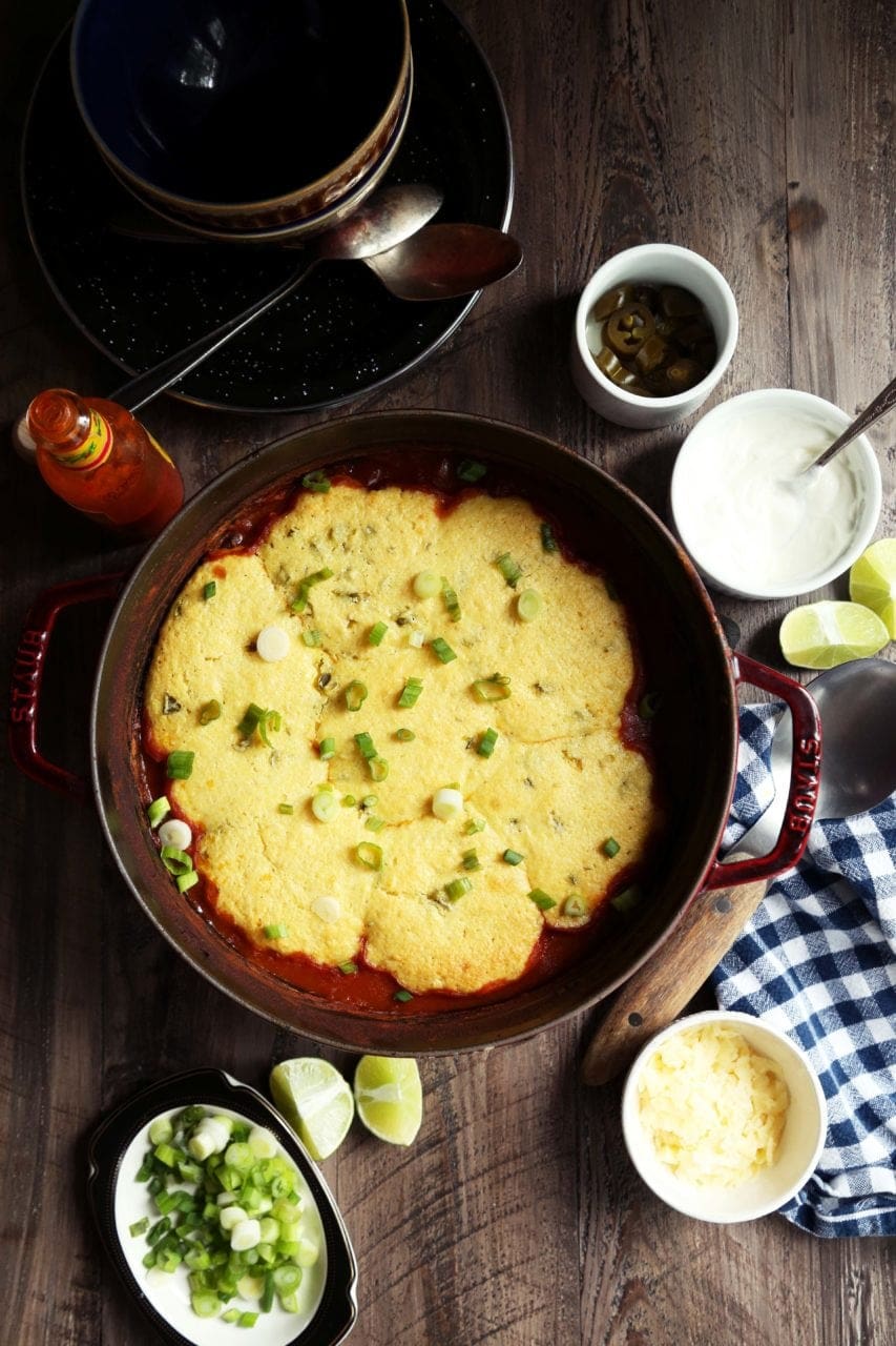 Cornbread Topped Three Bean Chili - Joy the Baker