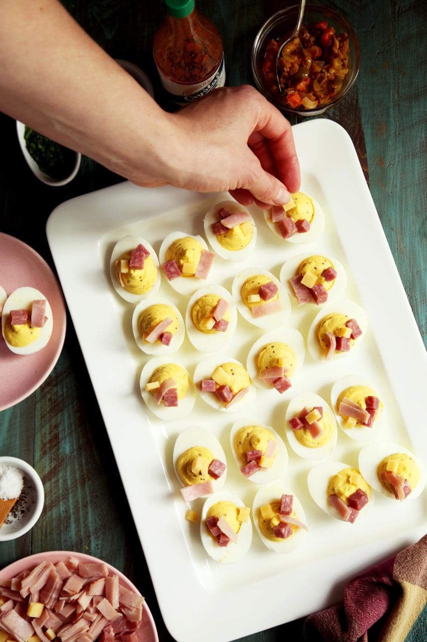 Muffuletta Deviled Eggs - Joy the Baker