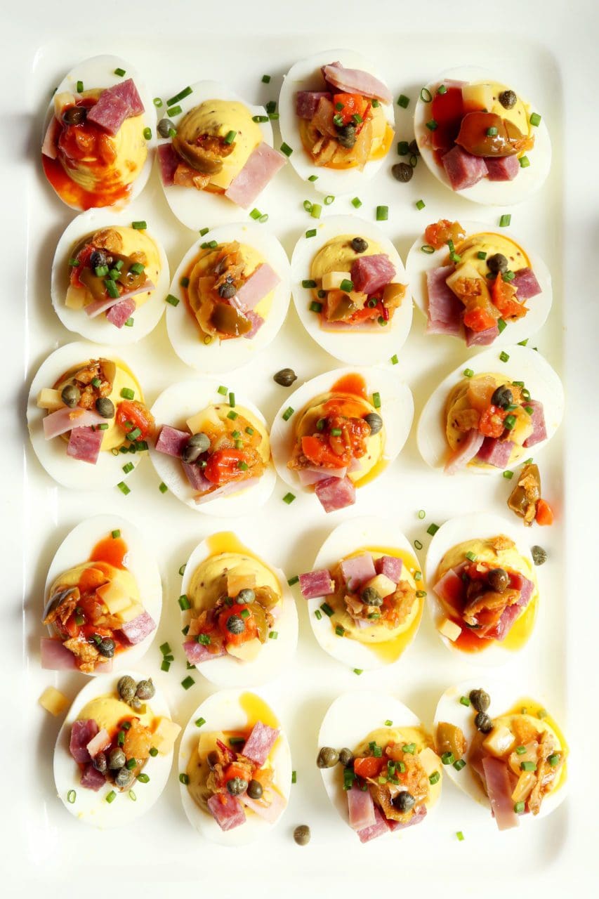 Muffuletta Deviled Eggs - Joy the Baker