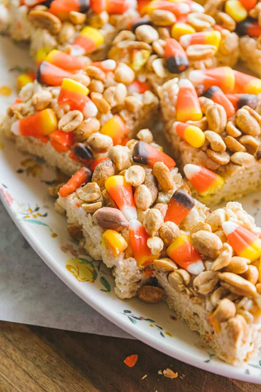 Candy Corn and Salted Peanut Rice Krispie Treats - Joy the Baker
